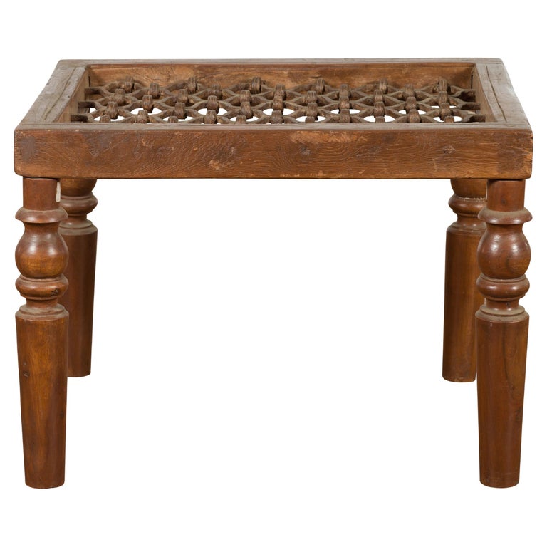 Indian Antique Window Grate Made into a Coffee Table with Turned ...