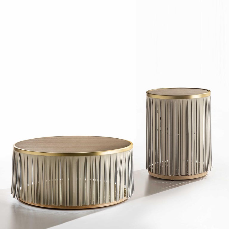 Indian Ash Side Table with Gray Leather Fringe For Sale at 1stDibs