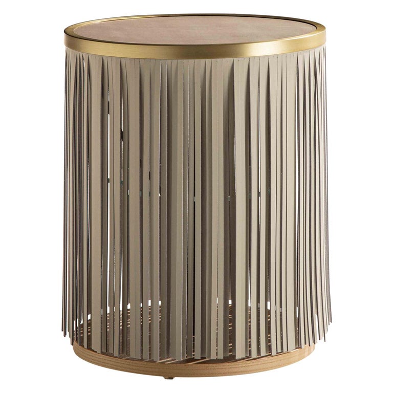 Indian Ash Side Table with Gray Leather Fringe For Sale at 1stDibs