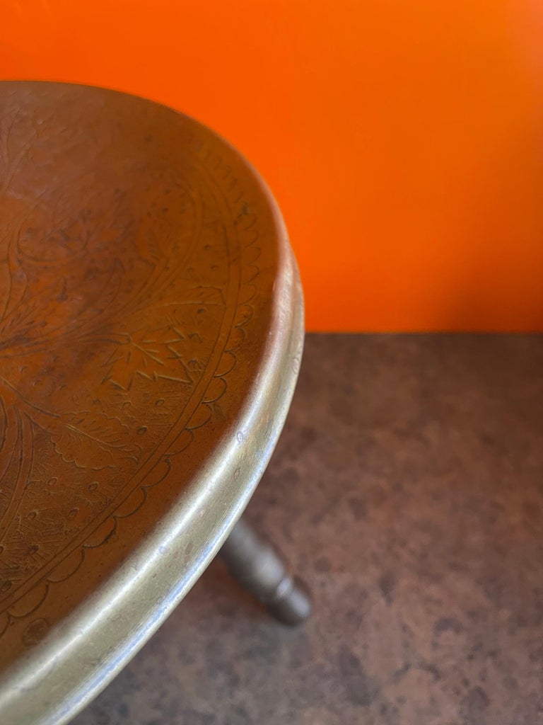 Indian Brass Three Legged Foot Stool For Sale at 1stDibs | indian stool ...