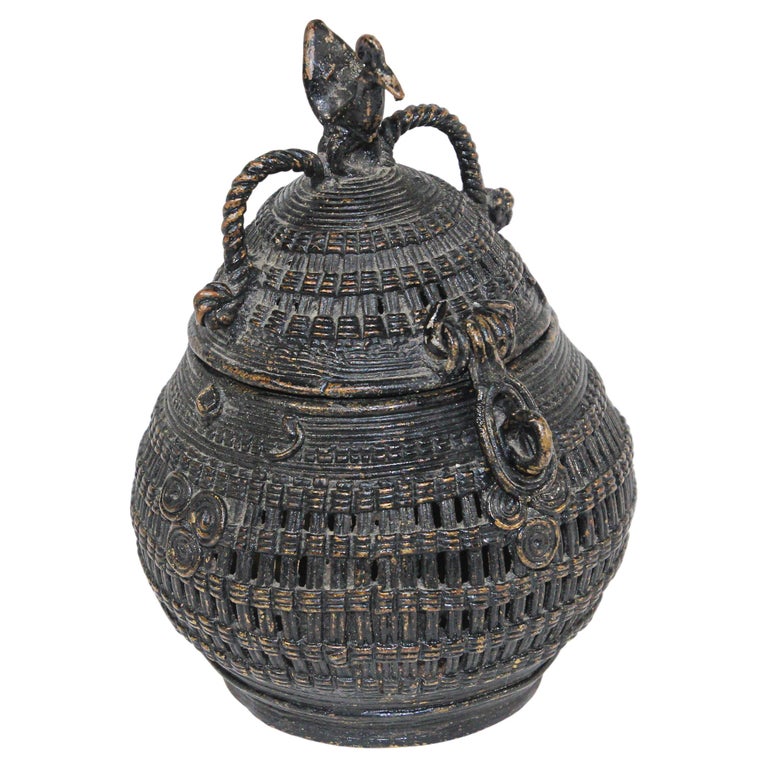 Indian Bronze Metal Incense Burner Lidded Box with Peacock Finial at ...