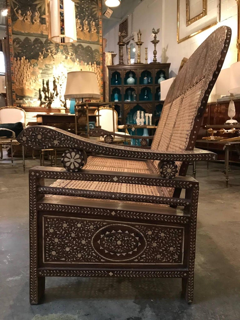 Indian Cane and Inlaid Bench at 1stDibs