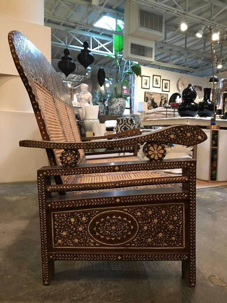 Indian Cane and Inlaid Bench at 1stDibs