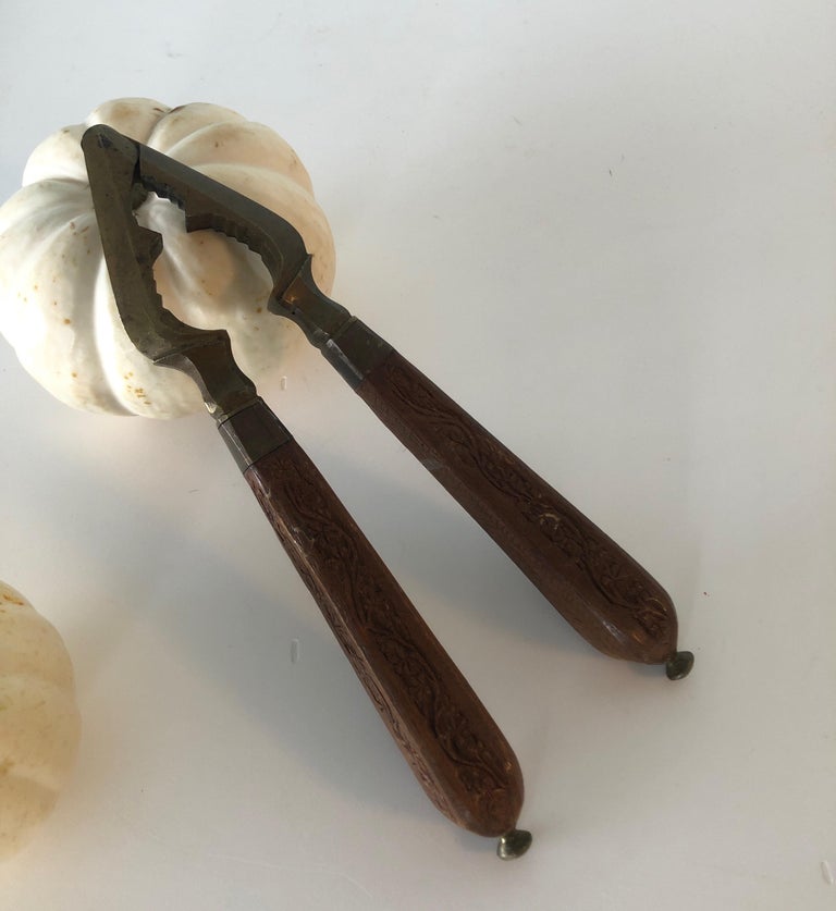 Indian Carved Wood and Brass Vintage Nutcracker For Sale at 1stDibs
