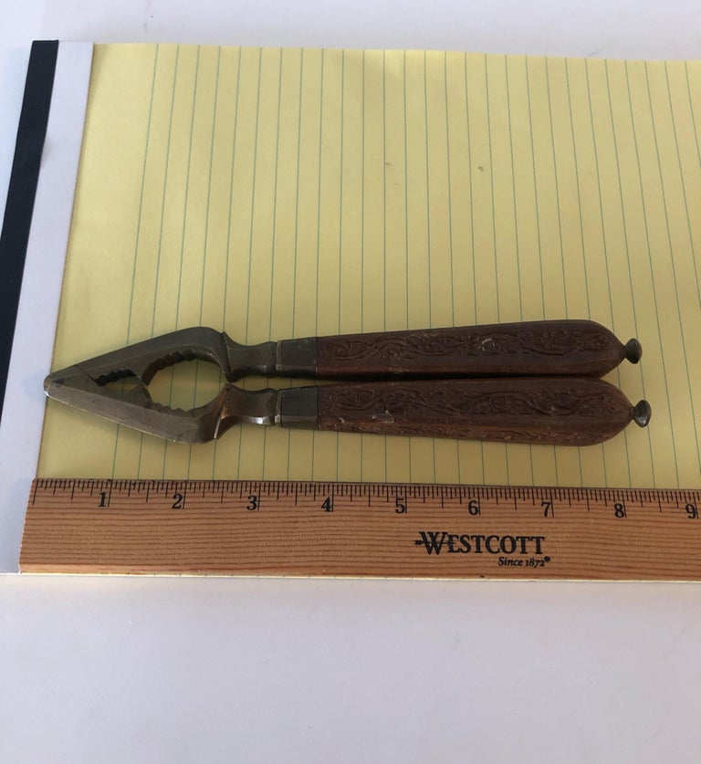 Indian Carved Wood and Brass Vintage Nutcracker For Sale at 1stDibs