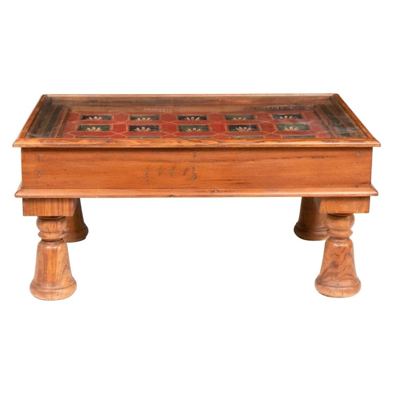 Indian Coffee Table with 19th Century Painted Ceiling Panel Top For ...