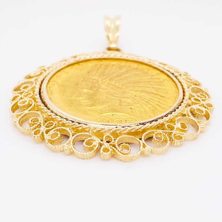 Indian Coin Pendant, 1908 Indian Head, 14 Karat Yellow Gold Native ...
