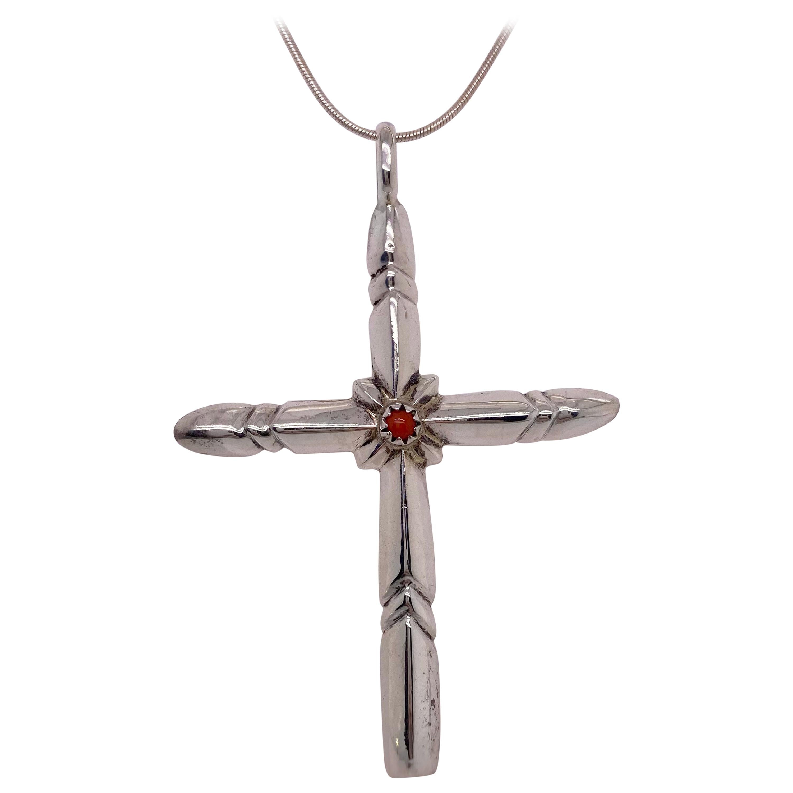 Indian Cross Necklace Handmade w Genuine Red Coral, Zuni Indian Cross ...