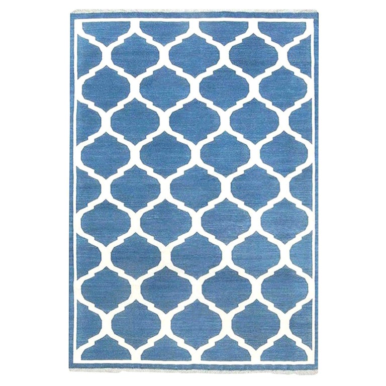 Indian Dhurrie Design Blue and White Handmade Cotton Rug by Doris ...
