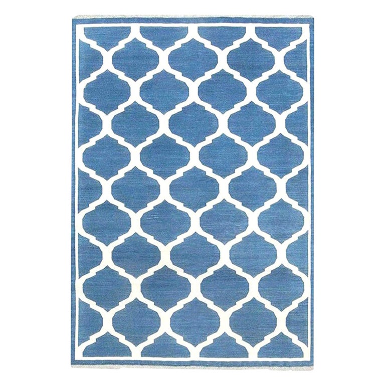 Indian Dhurrie Design Blue and White Handmade Cotton Rug by Doris ...