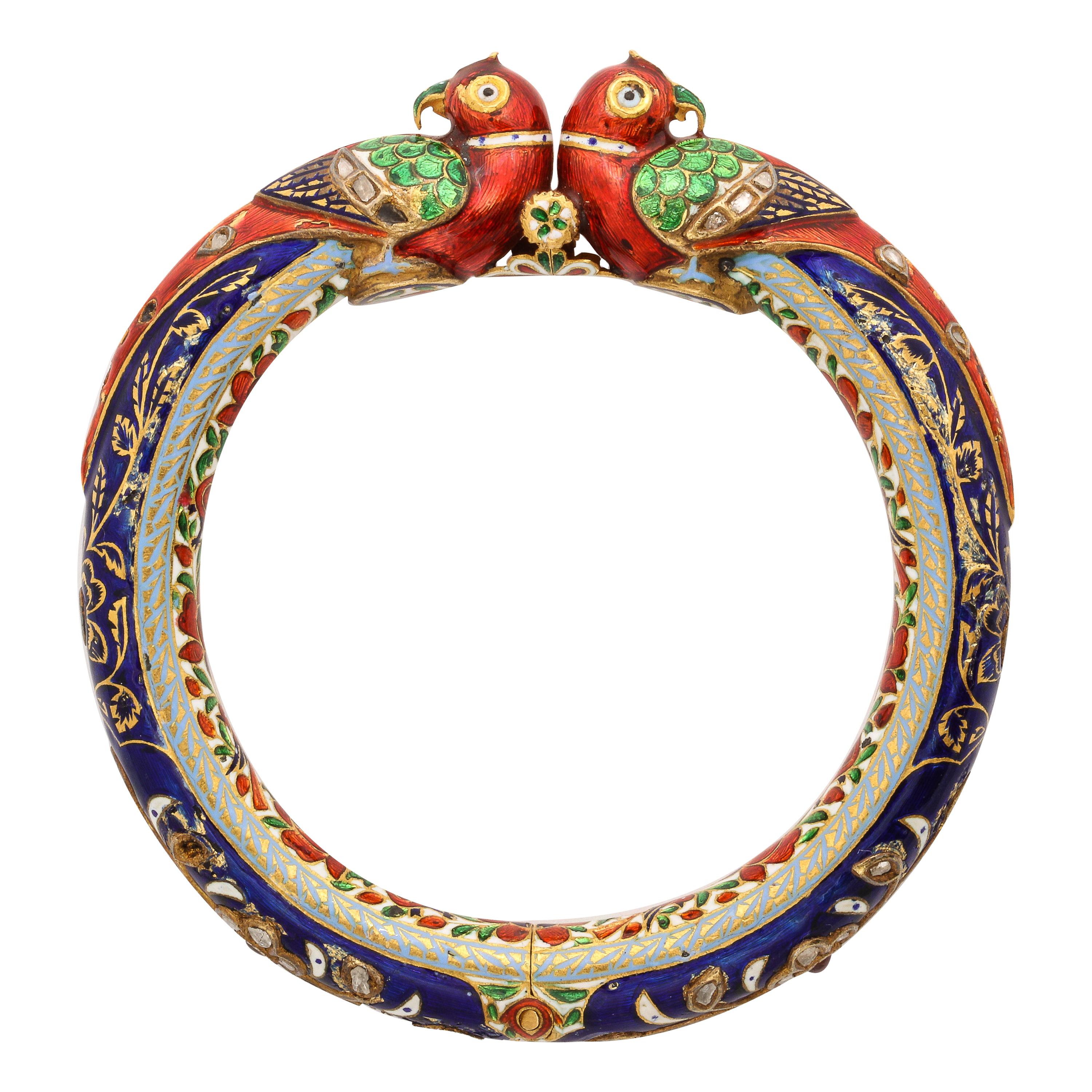 Indian Diamond and Enamel Bangle Bracelet For Sale at 1stDibs