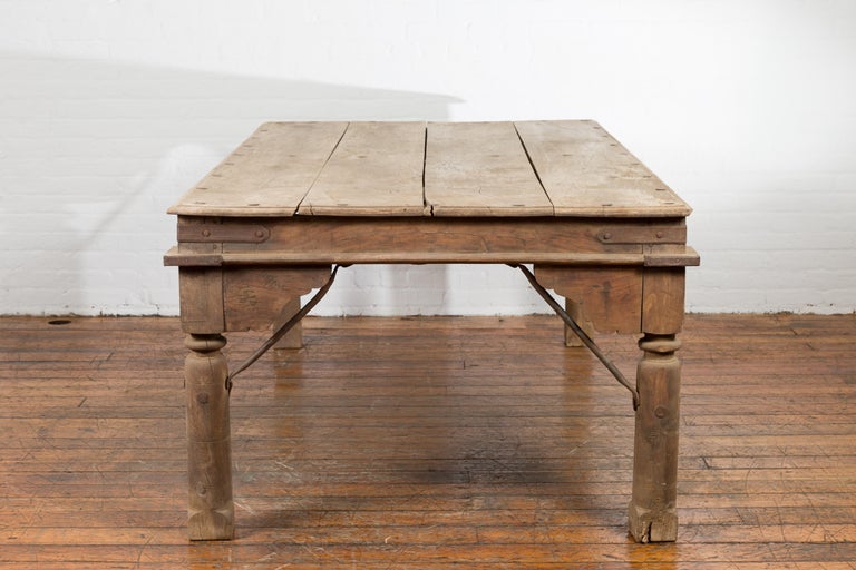 Indian Dining Table with Distressed Patina, Iron Details and Baluster ...