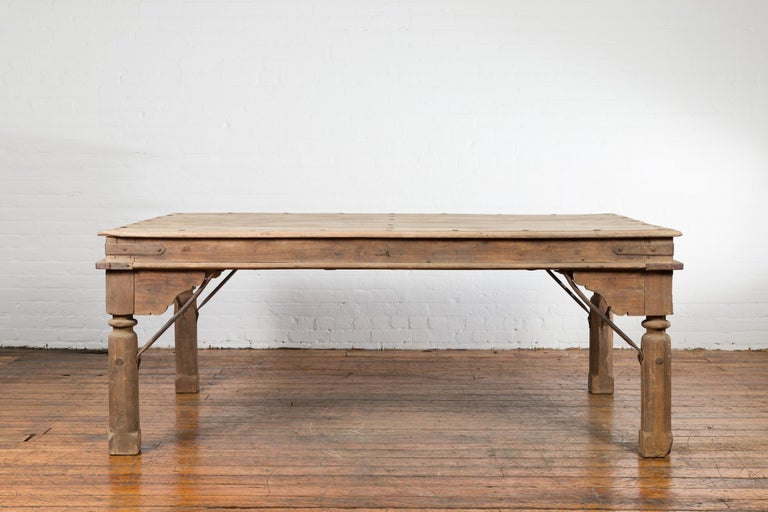 Indian Dining Table with Distressed Patina, Iron Details and Baluster ...