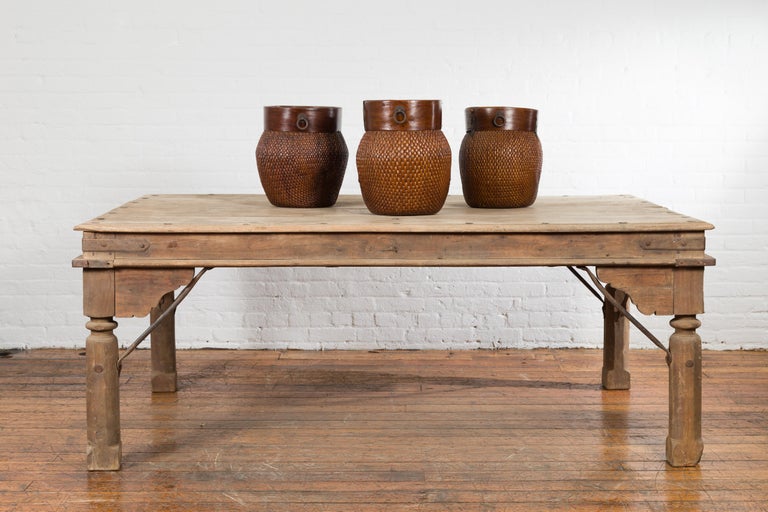 Indian Dining Table with Distressed Patina, Iron Details and Baluster ...