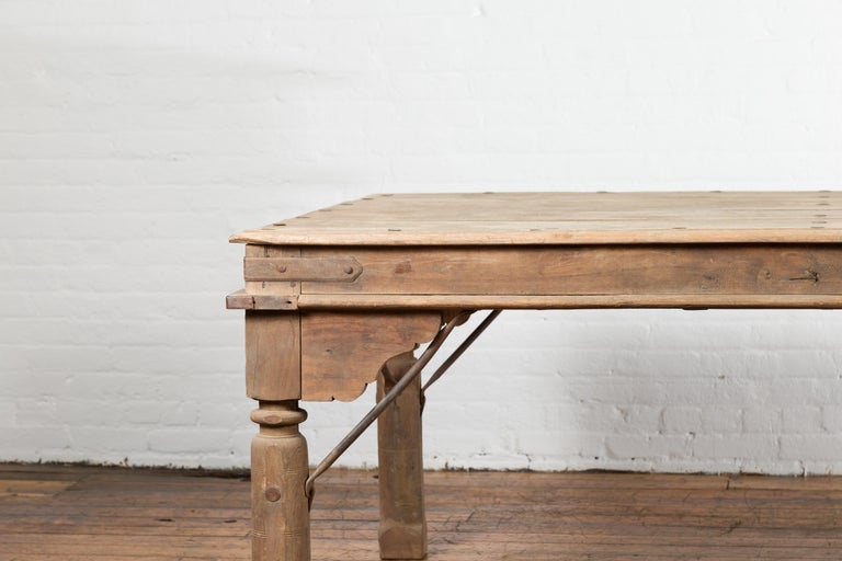 Indian Dining Table with Distressed Patina, Iron Details and Baluster ...