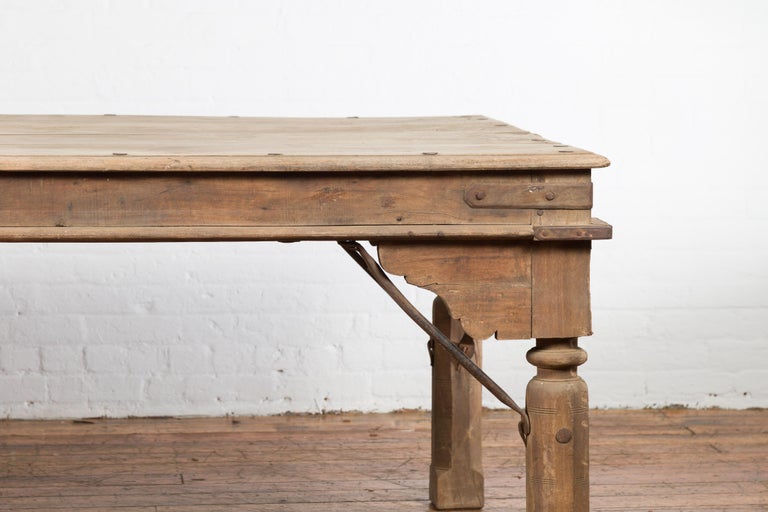 Indian Dining Table with Distressed Patina, Iron Details and Baluster ...