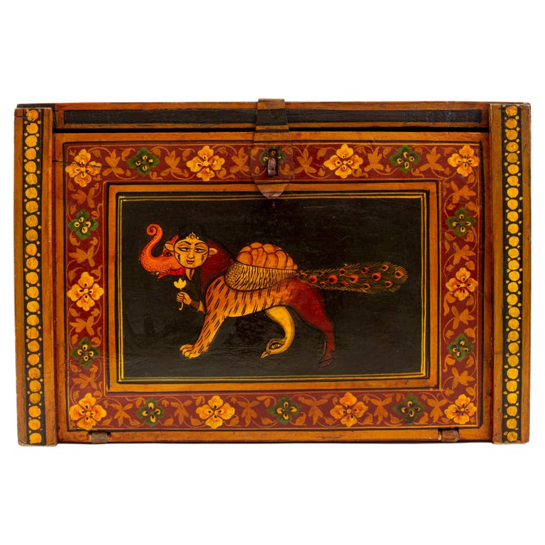 Indian Drawer Organizer Storage Box W/ Hand-Painted Chimeras and ...