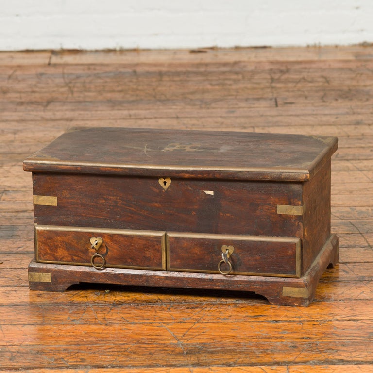 Indian Early 20th Century Brass Bound Wooden Treasure Chest with ...