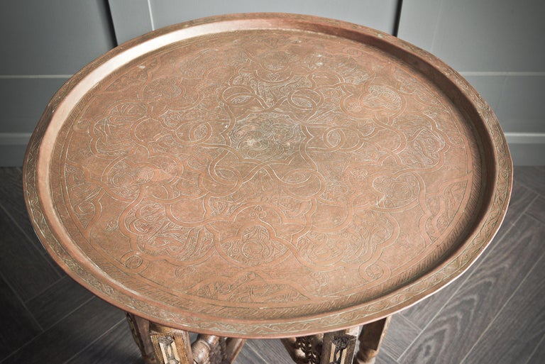 Indian Folding Console Table with Engraved Copper Top For Sale at 1stDibs