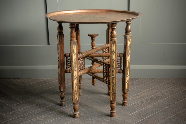Indian Folding Console Table with Engraved Copper Top For Sale at 1stDibs