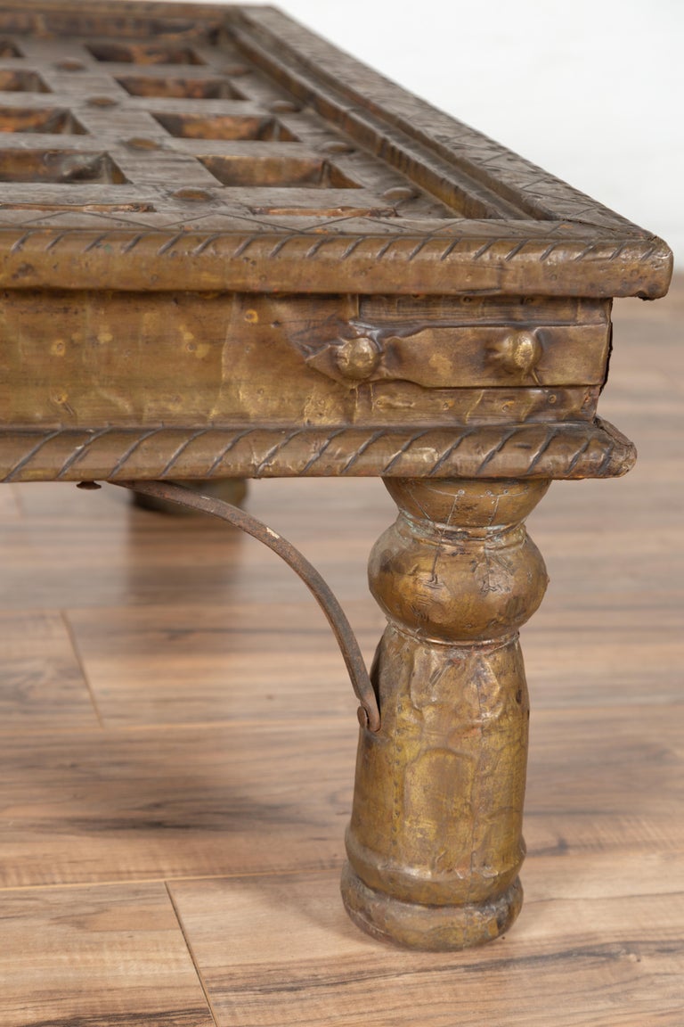 Indian Geometric Top Wood and Brass Window Grate Made into a Coffee ...