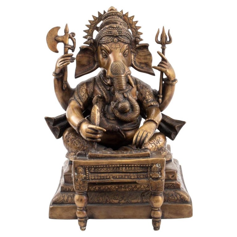 Indian Gilt Bronze Ganesha Sculpture Writing the Mahabharata For Sale ...