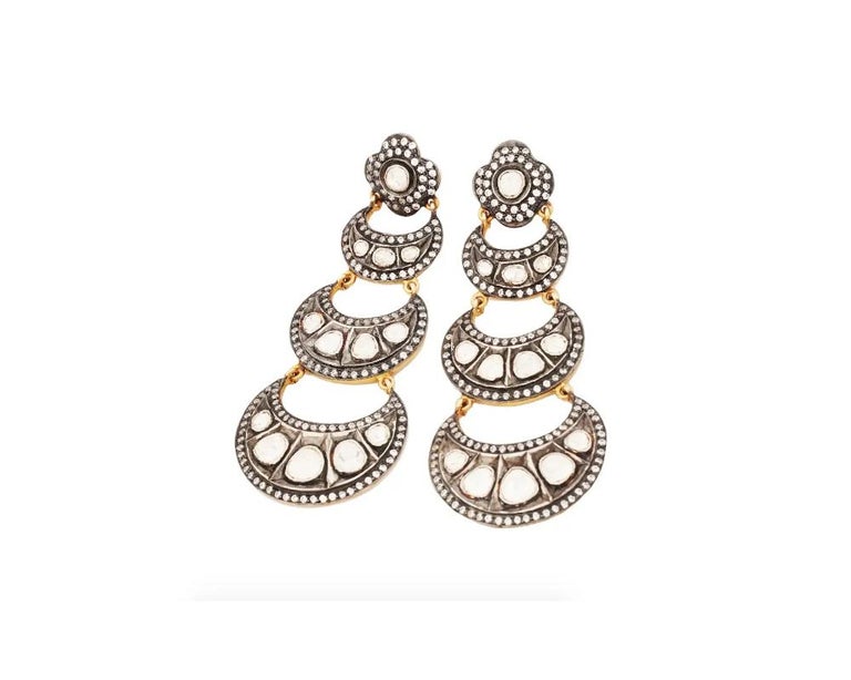 Indian Gold And Silver Spinel Chandelier Earrings For Sale at 1stDibs