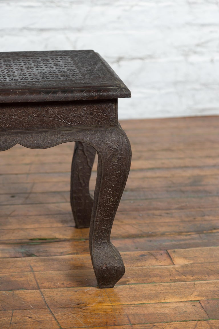 Indian Hammered Side Tables with Floral Motifs and Cabriole Legs, Sold ...
