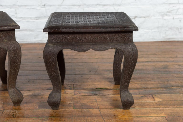 Indian Hammered Side Tables with Floral Motifs and Cabriole Legs, Sold ...
