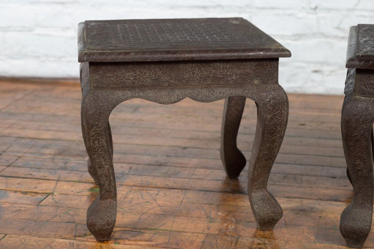 Indian Hammered Side Tables with Floral Motifs and Cabriole Legs, Sold ...