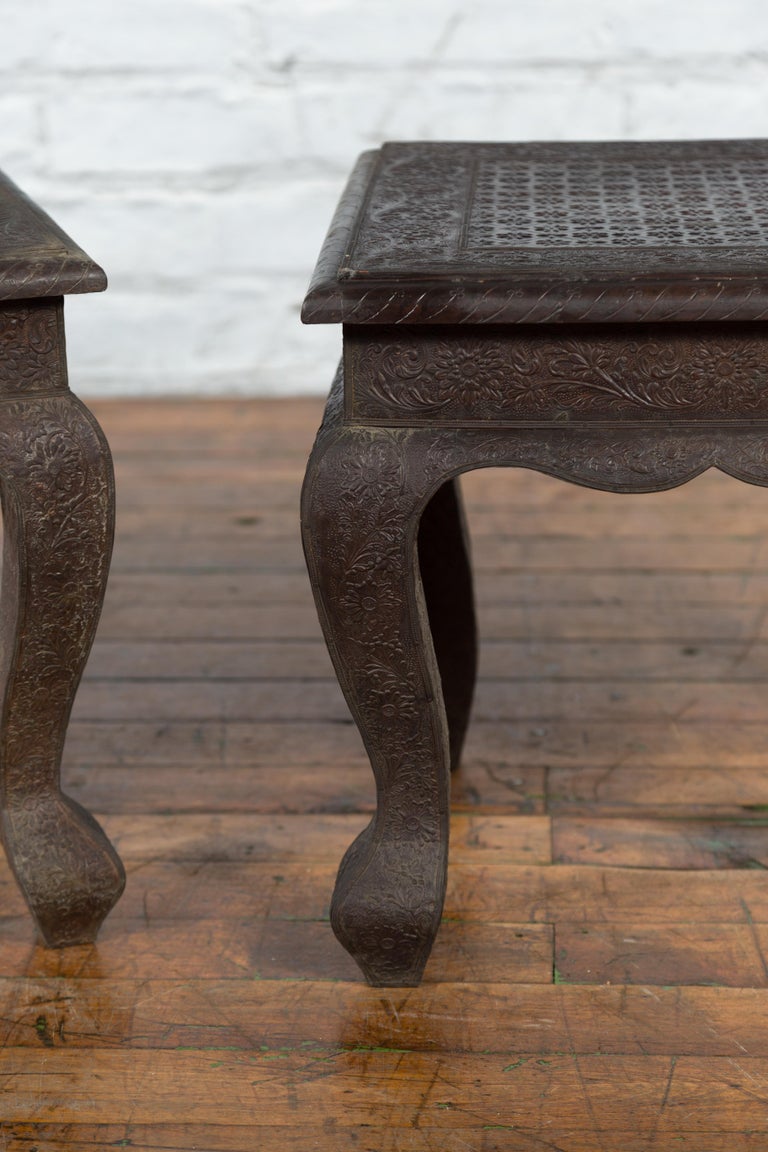 Indian Hammered Side Tables with Floral Motifs and Cabriole Legs, Sold ...