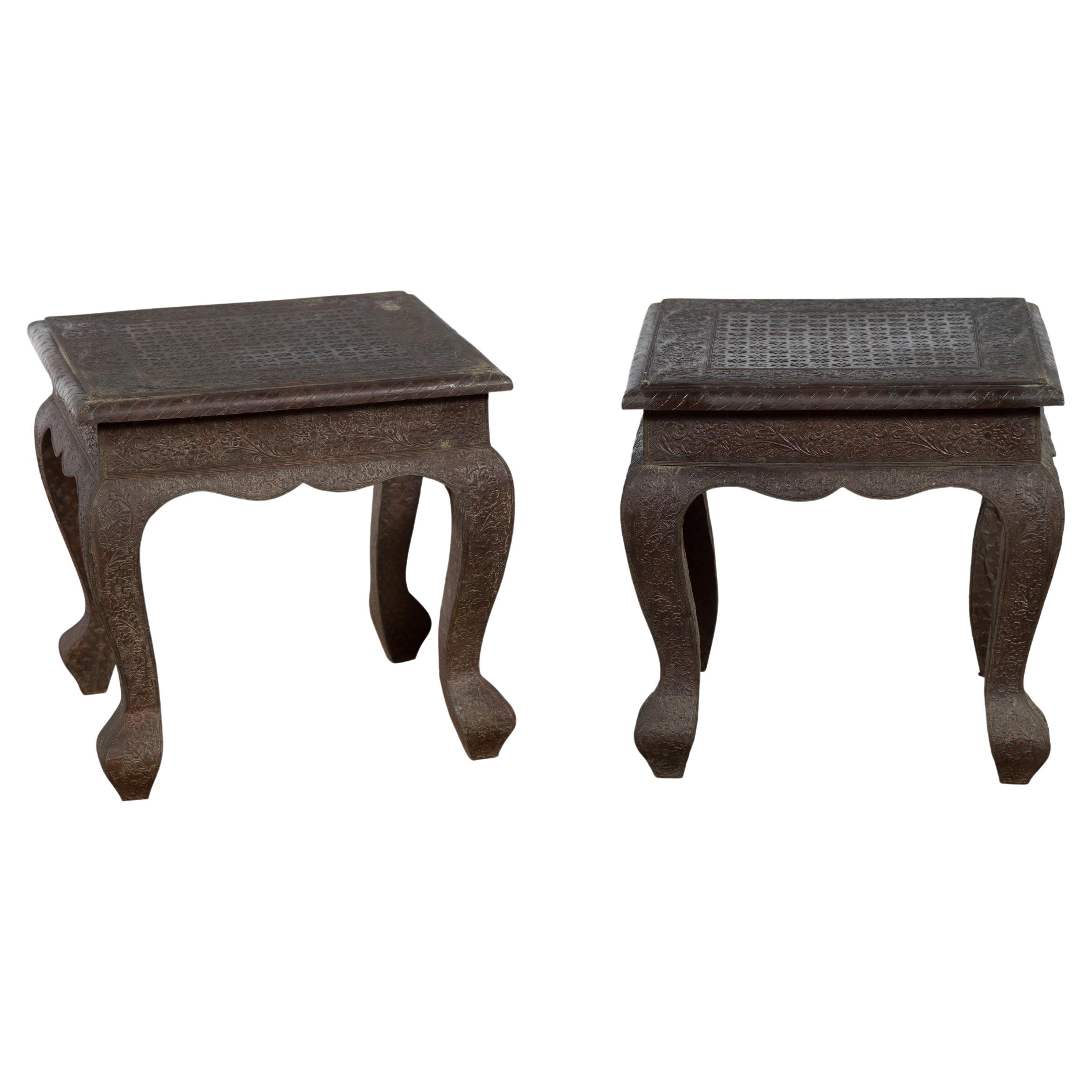 Vintage Pair of Anglo-Indian Embossed Metal Side Tables at 1stDibs