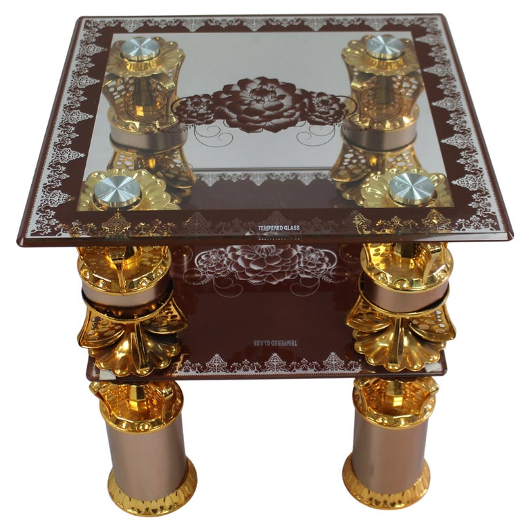 Indian Inspired Glass Square Occasional Table For Sale at 1stDibs