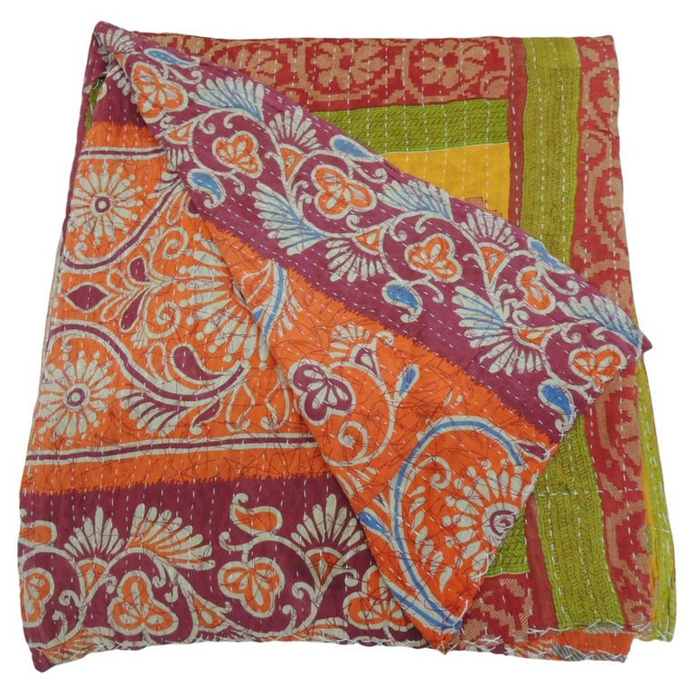 Indian Kantha Colorful Quilted Throw For Sale at 1stDibs