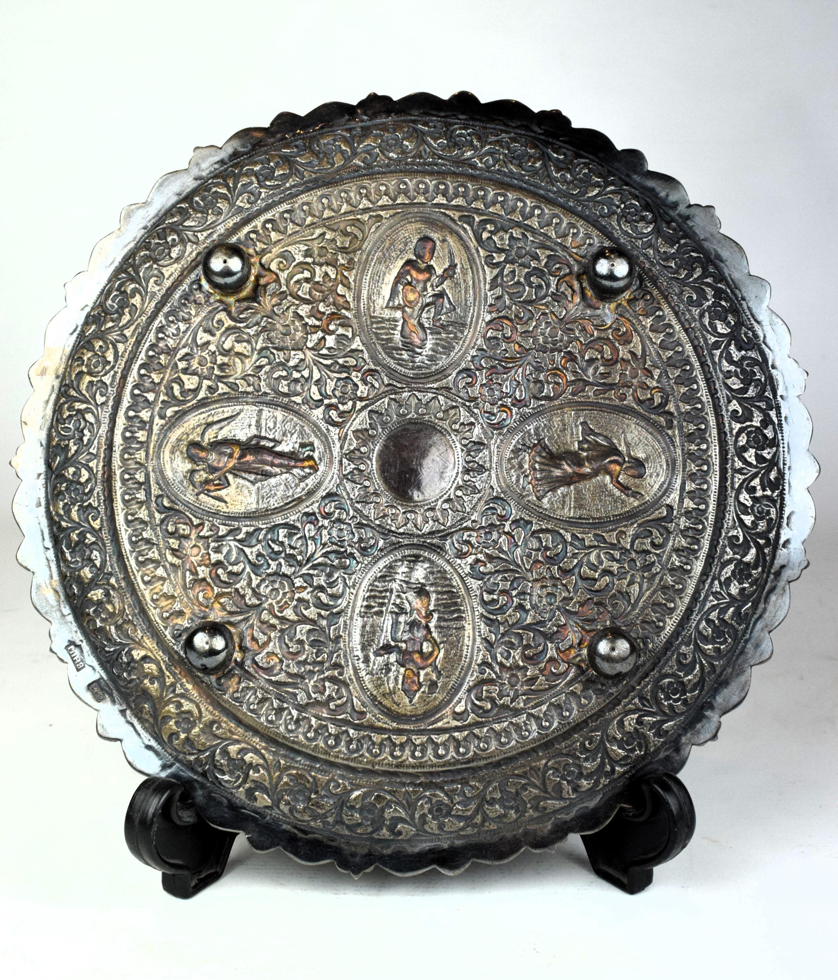 Indian Kashmiri Mughal Silver Plate Depicting Hindu Deities, 19th ...