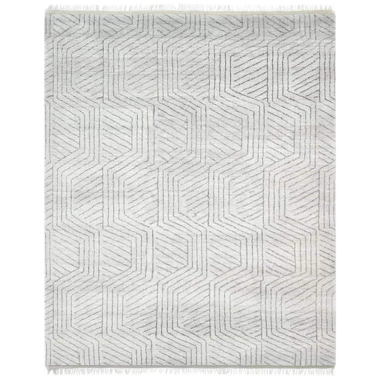 Indian Made Hand-Knotted Bohemian Moroccan Inspired Area Rug at 1stDibs