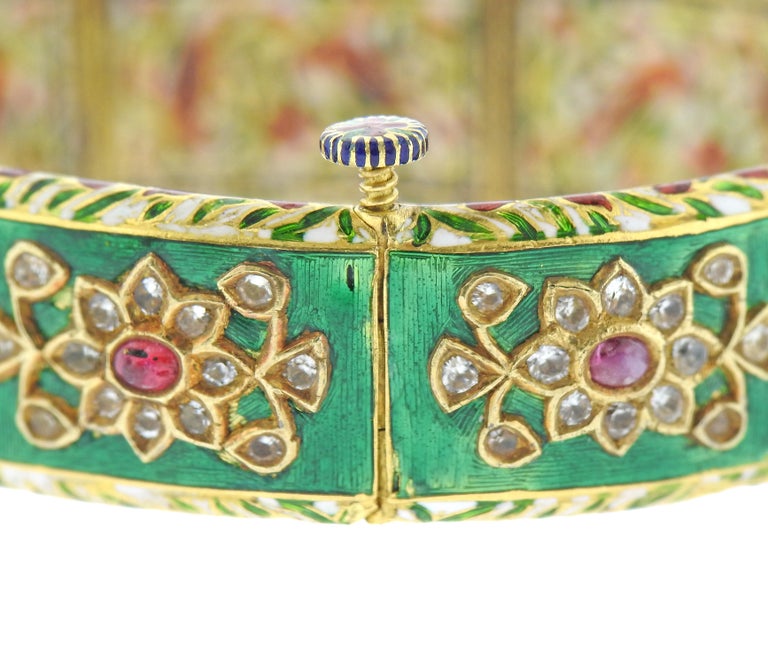 Indian Maharaja Antique Diamond Ruby Enamel High Karat Gold Bracelet ...