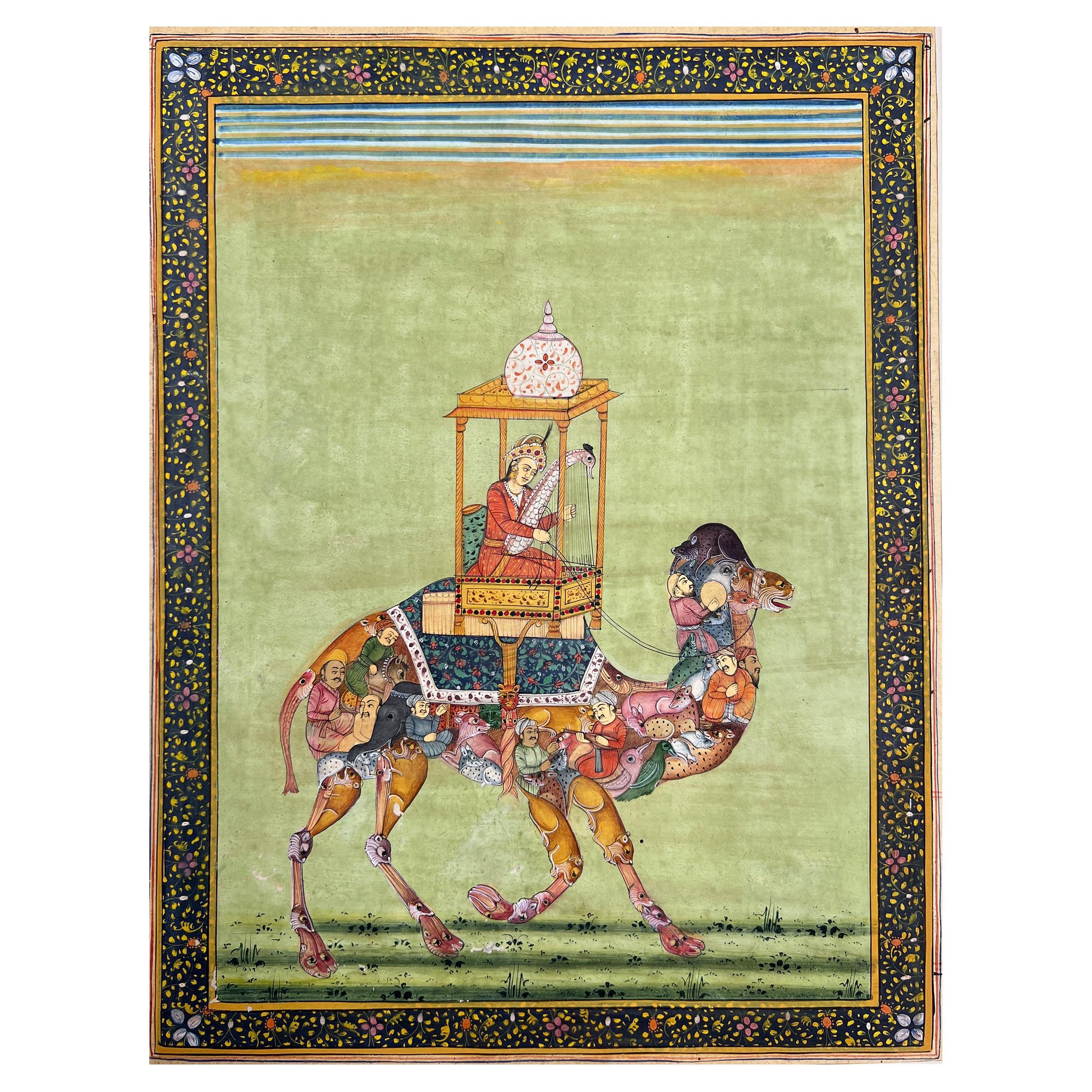Indian Miniature Painting Depicts A Lady Riding A Composite Camel, 20th ...