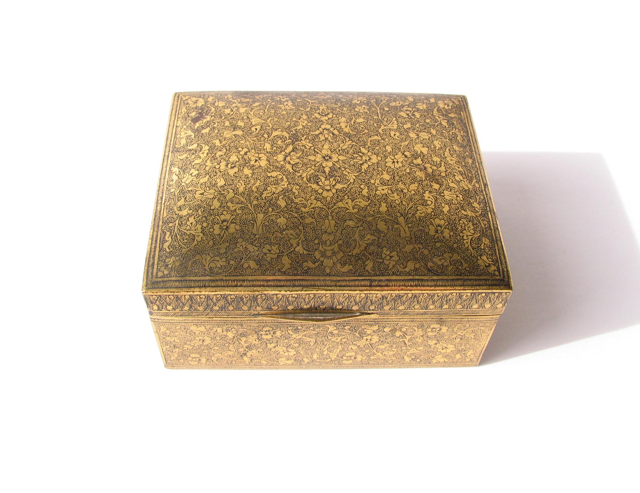 Indian Mughal Flower Engraved Brass Box at 1stDibs | indian brass box