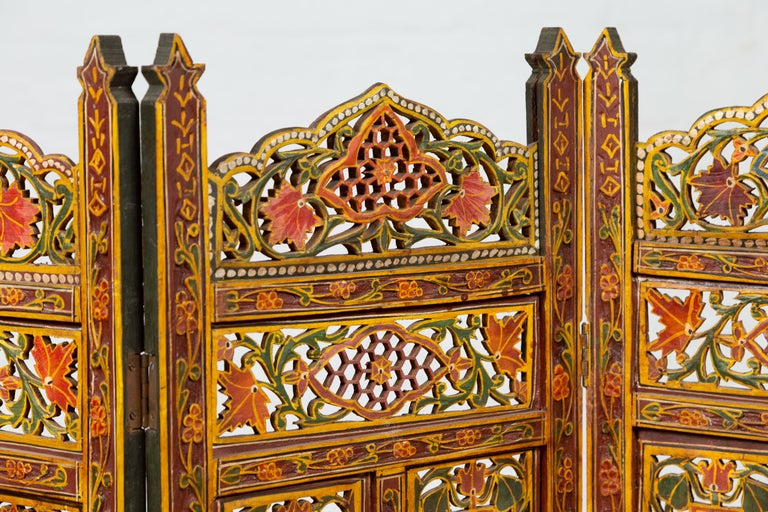 Indian Multi-Color Open Fretwork Hand Carved and Hand Painted Four ...