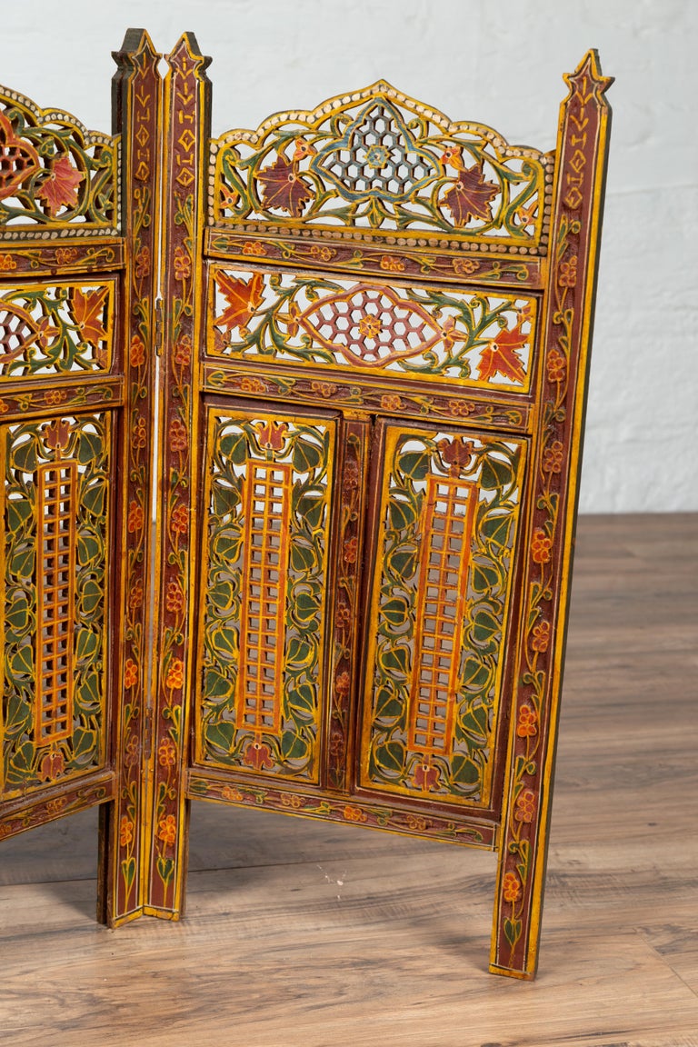 Indian Multi-Color Open Fretwork Hand Carved and Hand Painted Four ...
