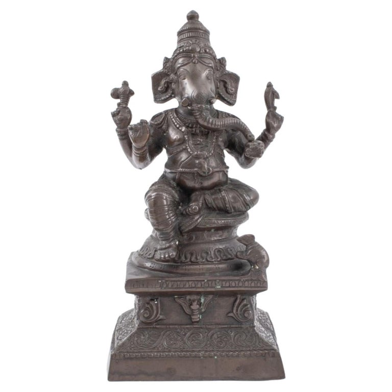 Indian Patinated Brass Ganesha Sculpture For Sale at 1stDibs