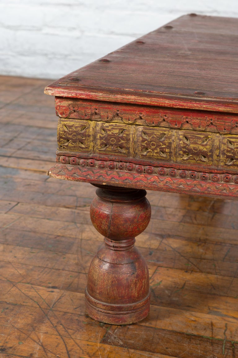 Indian Primitive Low Carved Wooden Coffee Table with Polychrome Accents ...