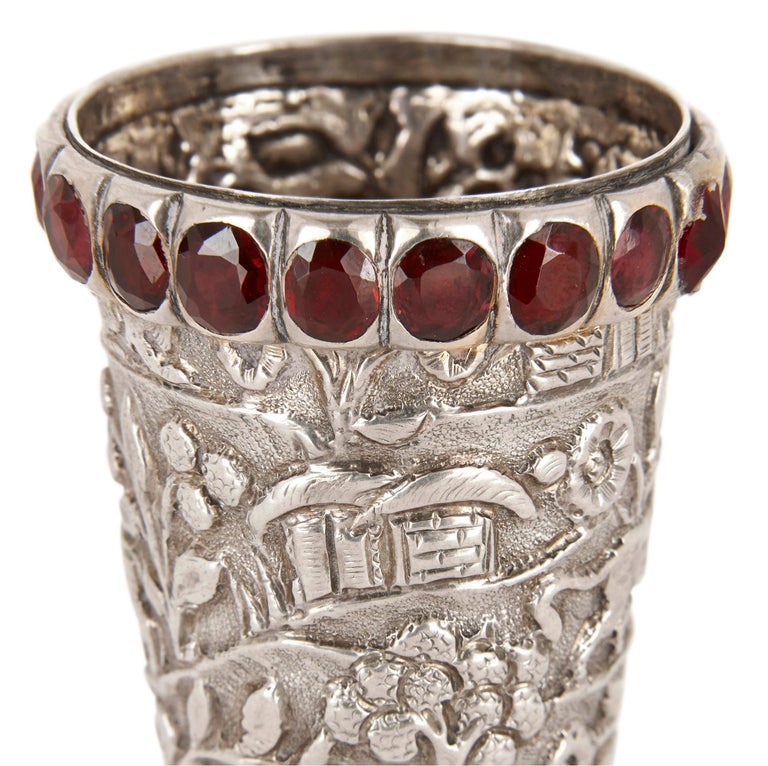 Indian Silver Cup with Jewels and Animals Decoration For Sale at ...