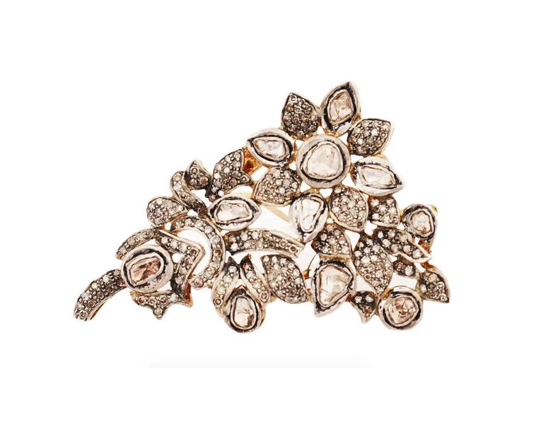 Indian Silver Gold Spinel Stones Diamonds Brooch For Sale at 1stDibs