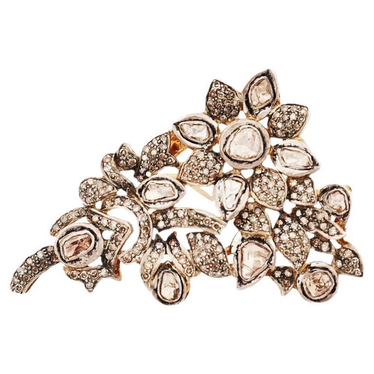 Indian Silver Gold Spinel Stones Diamonds Brooch For Sale at 1stDibs