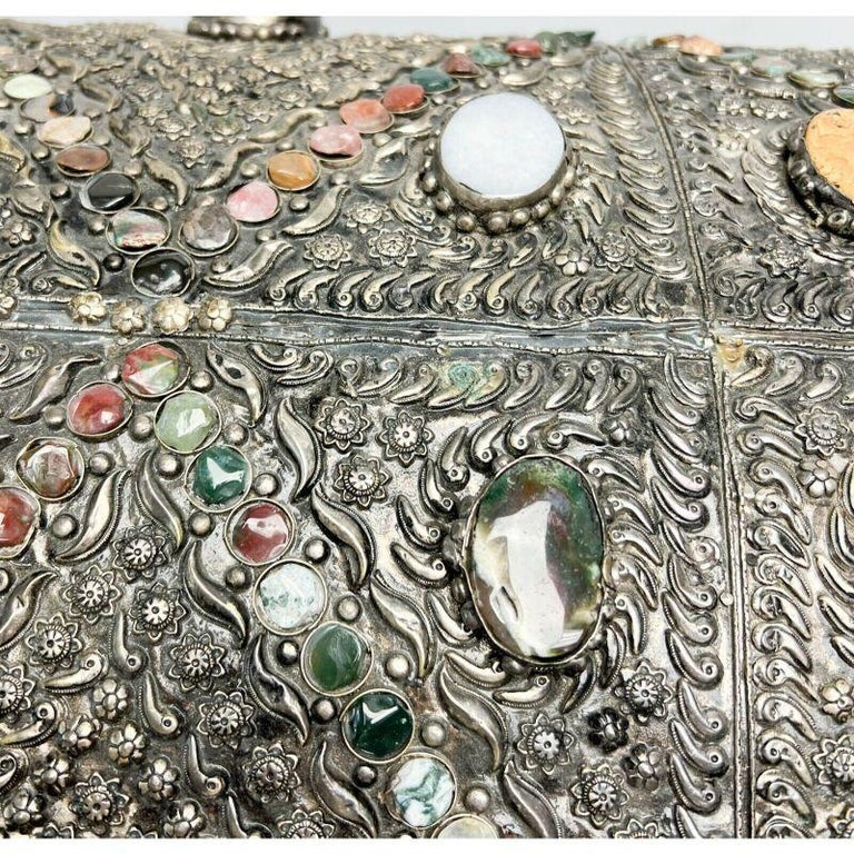 Indian Silver Mounted and Semi-Precious Stone Encrusted Large Wood ...