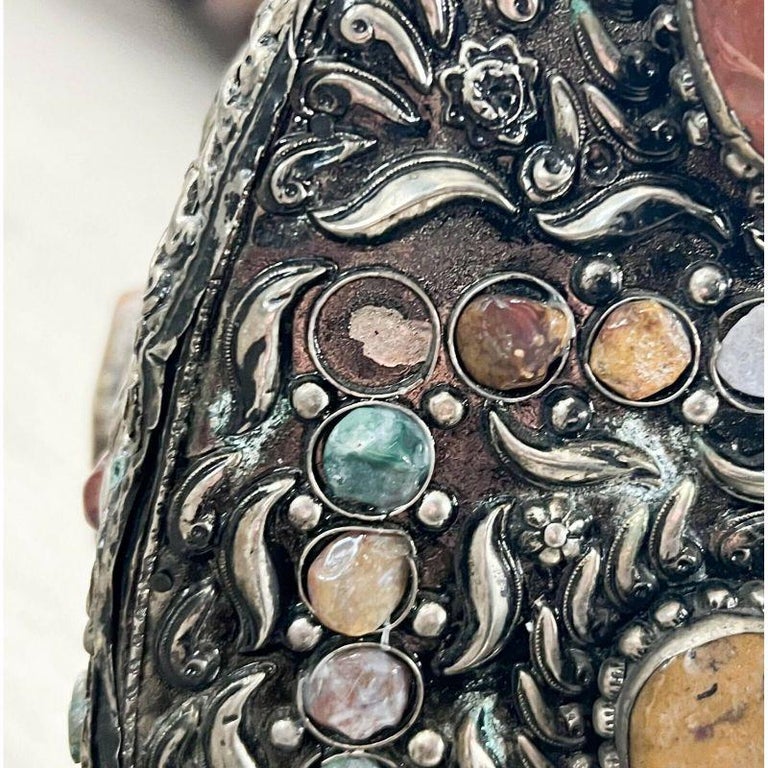 Indian Silver Mounted and Semi-Precious Stone Encrusted Large Wood ...