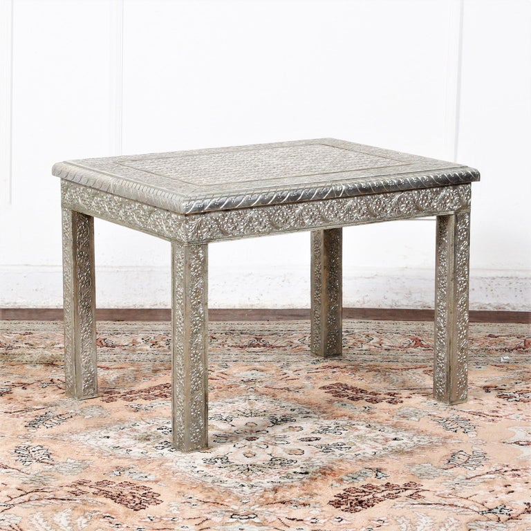 Indian Silver Repoussé Side Table or Drinks Table For Sale at 1stDibs