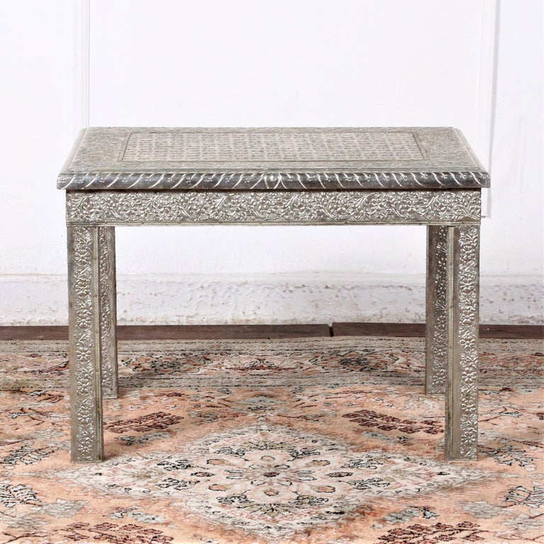 Indian Silver Repoussé Side Table or Drinks Table For Sale at 1stDibs